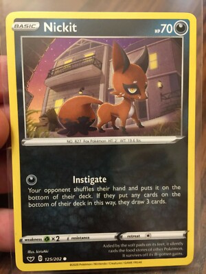 NICKIT 2020 BASIC POKEMON CARD - SWORD & SHIELD - #125/202 - FREE ...