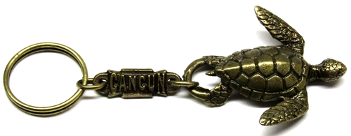 Brass Cancun Mexico Sea Turtle Keychain - Travel Souvenir Vintage ...
