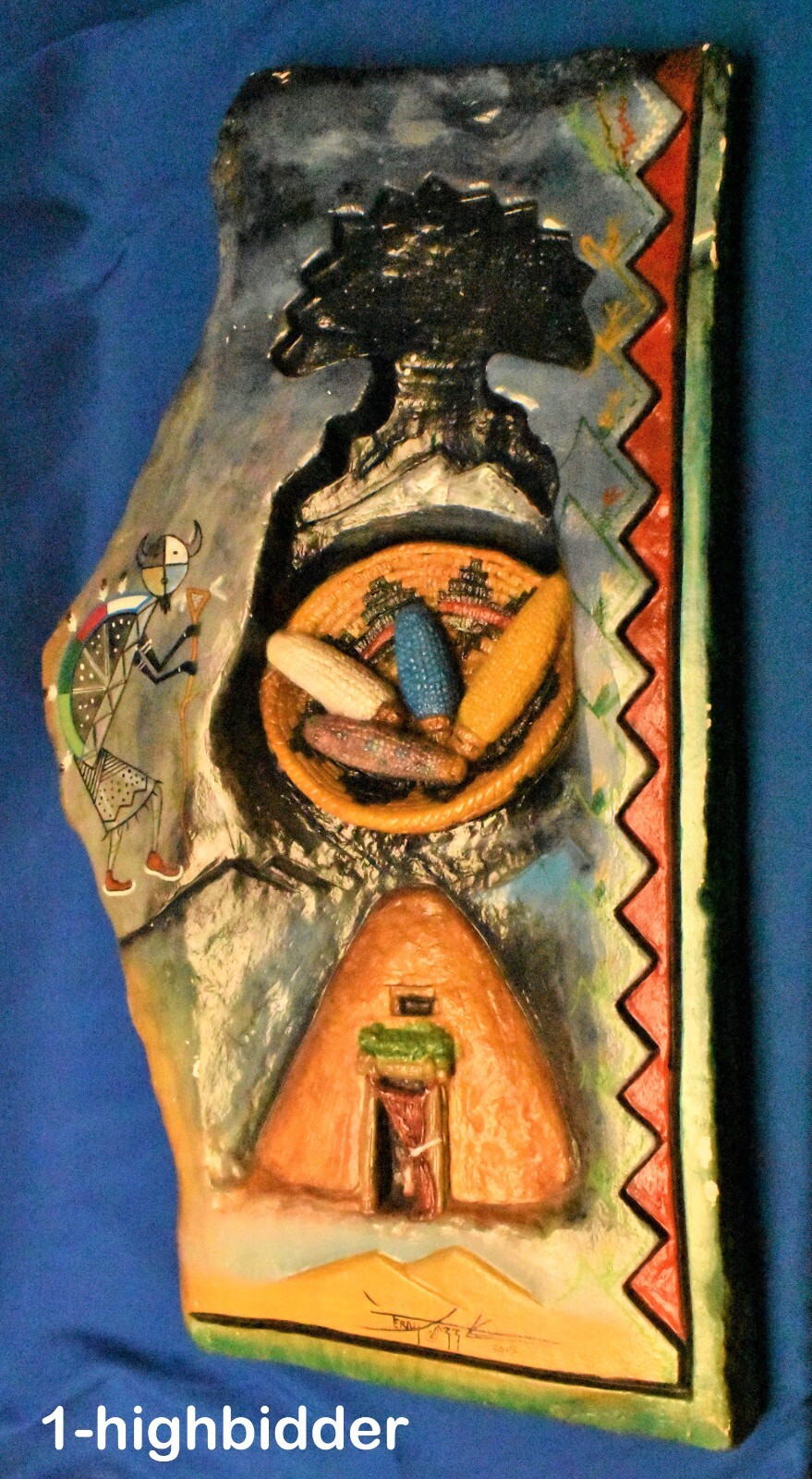 Navajo Native American Sandstone Rock Art Relief Painting Terry Yazzie ...