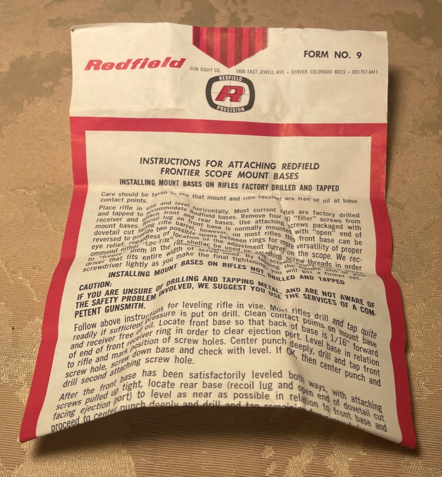 VINTAGE REDFIELD FRONTIER 513116 TWO PIECE SCOPE MOUNT BASE for ...