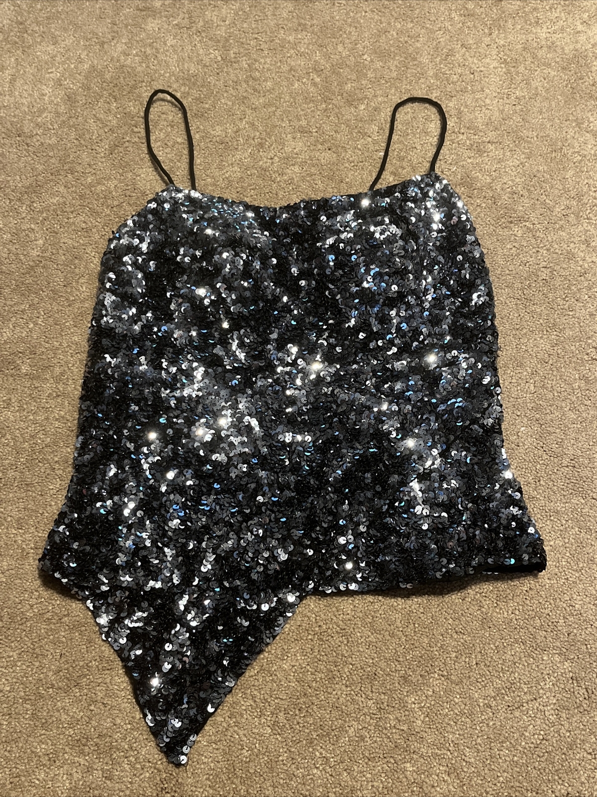 Vintage Cache XS 100% silk Black Sequins sleeveless A… - Gem
