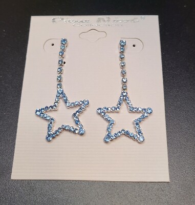 Blue Star Rhinestone Dangle Post Style Earrings | eBay