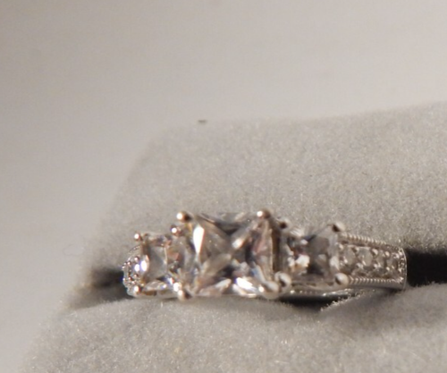 Vintage 925 Sterling Silver Three Stone W/ Accents Ring Size 7.5 Wedding Engage | eBay