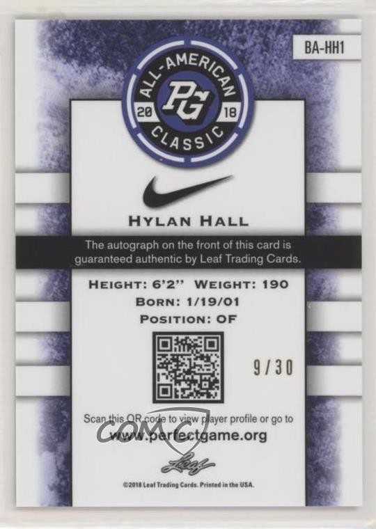 2018 Leaf Metal Perfect Game All-American Classic /30 Hylan Hall #BA ...