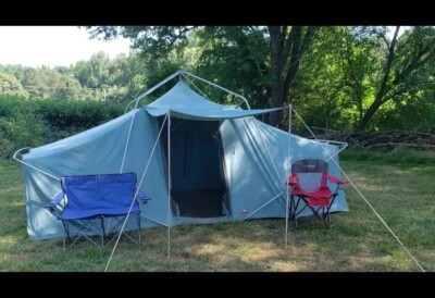 Vintage SEARS Ted Williams Hillary 8+ Person CANVAS CAMP TENT 17'L×8-3/ ...