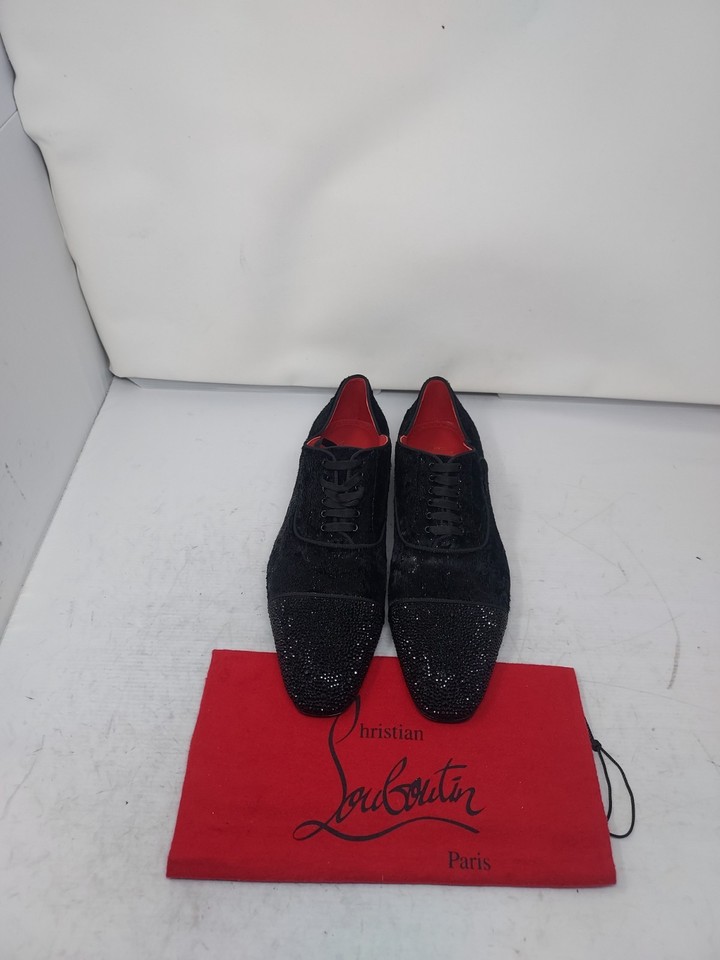 Christian Louboutin EU 44 US 11 NEW Black Greggy Chick Jewel Lace Up ...