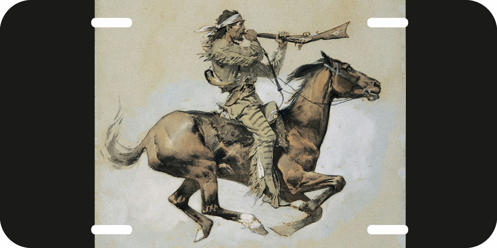 FREDERICK REMINGINTON OLD WEST COWBOY HUNTER SPITTING CAR METAL LICENSE ...