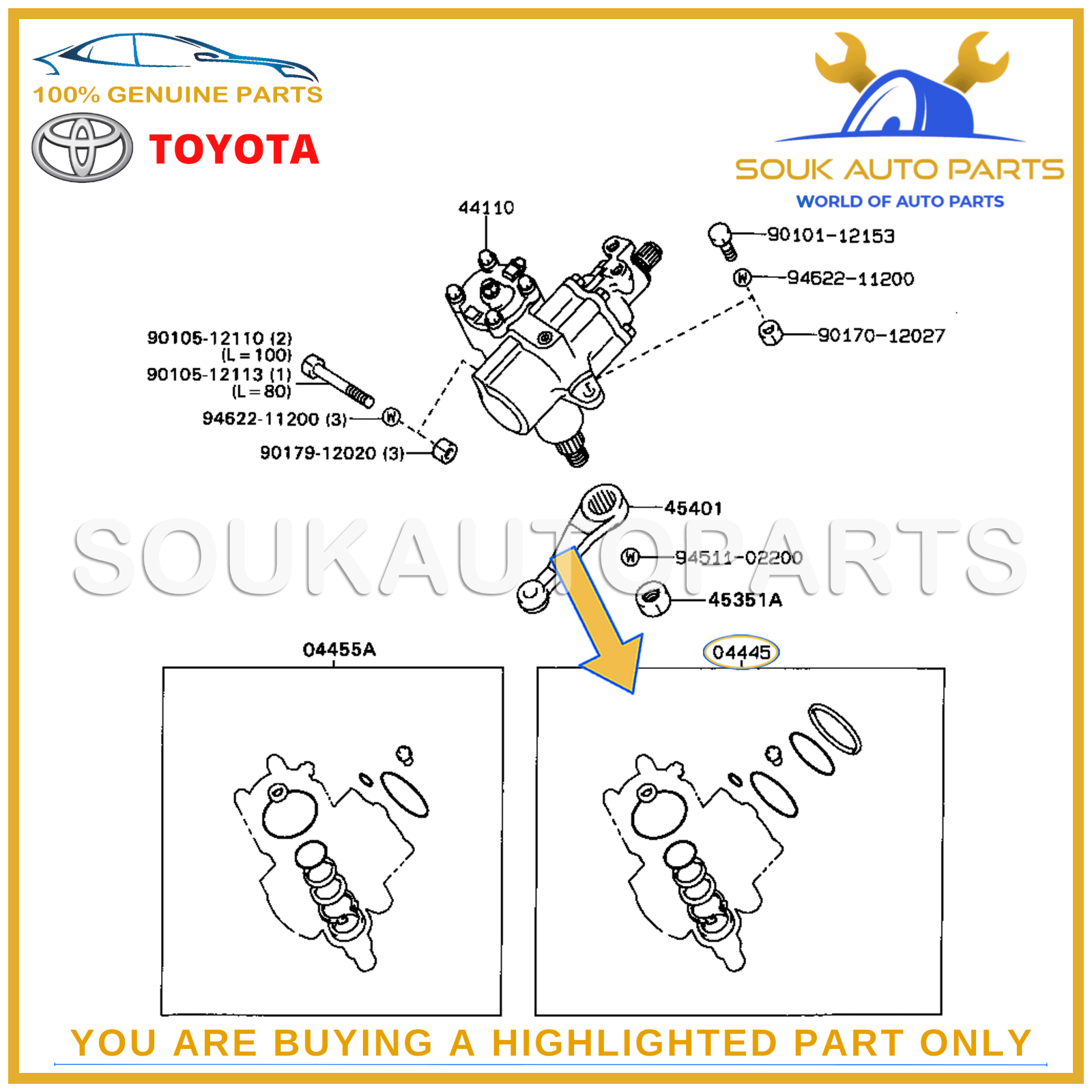 04445-35120 Genuine Toyota GASKET KIT, POWER STEERING GEAR (FOR RACK ...