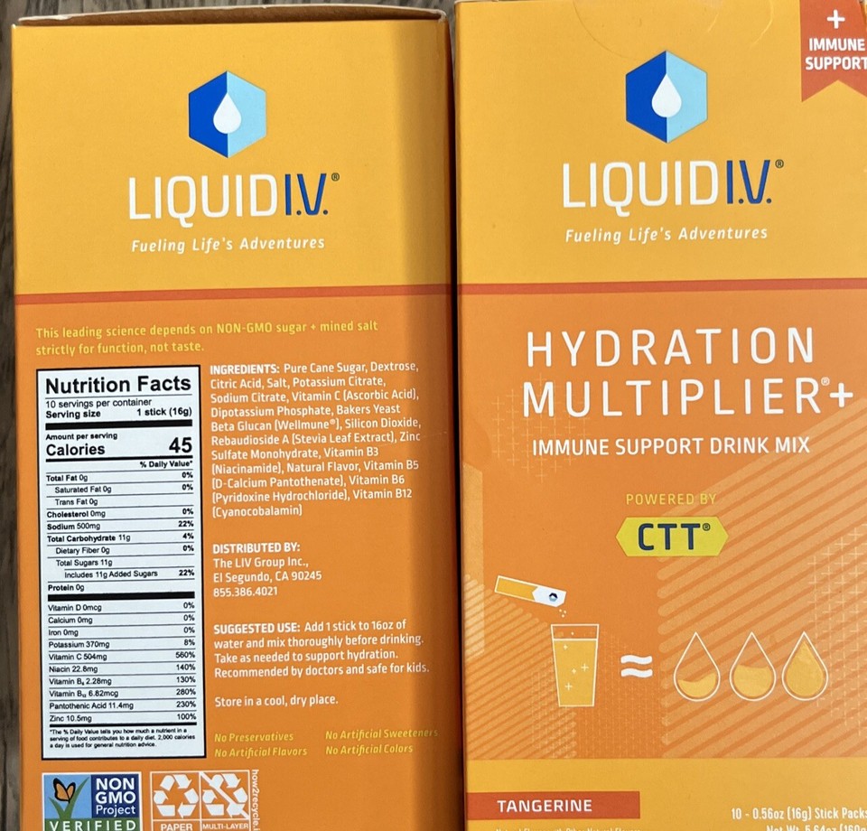 2X Liquid IV Hydration Multiplier+ Immune Drink Mix Tangerine 10 Sticks ...