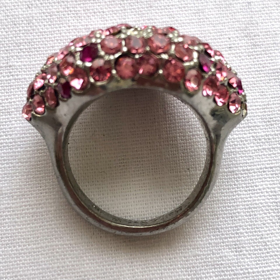 Chunky Lips Ring Pink Rhinestone Rocky Horror Silver Tone Statement ...