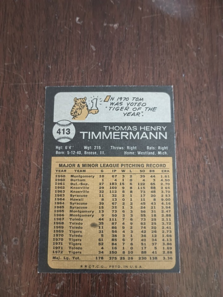 1973 Topps #413 Tom Timmerman (NRMT) | eBay
