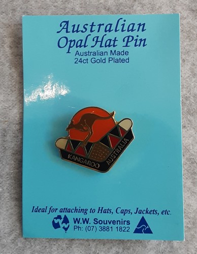 AUSTRALIAN Opal Kangaroo Hat Tie Lapel PIN 24 ct Gold Plated W.W ...