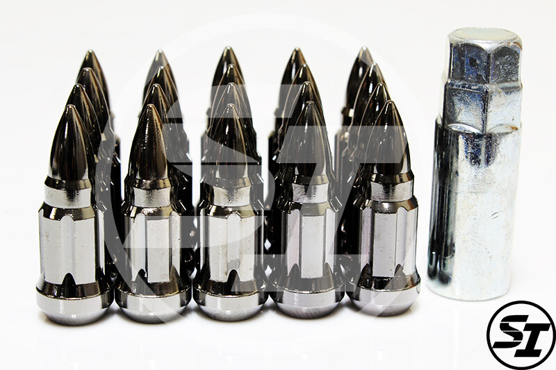 Z RACING BULLET TYPE STYLE 12X1.5MM BLACK CHROME STEEL CLOSED LUG NUTS ...
