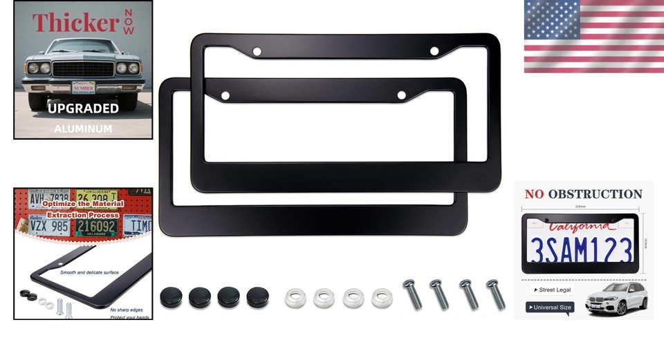 Matte Black License Plate Covers for Front and Rear Vehicles Aluminum ...