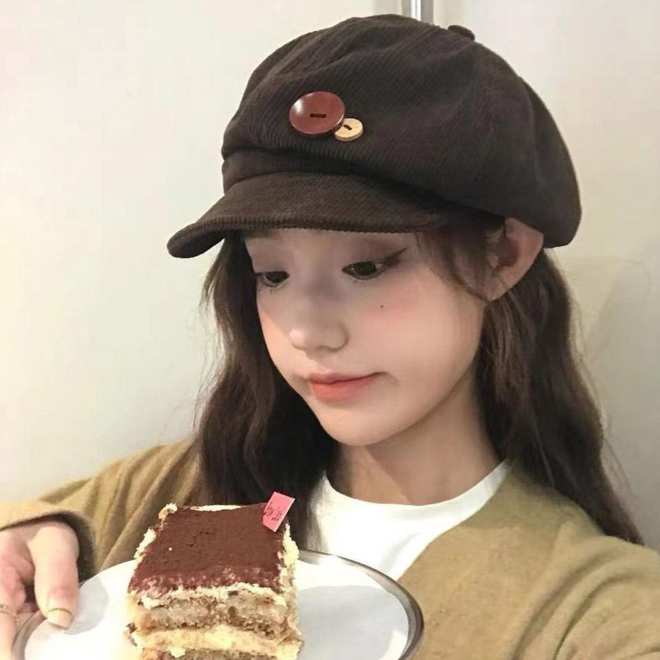 Corduroy Octagonal Hat Autumn and Winter Vintage Button Corduroy ...