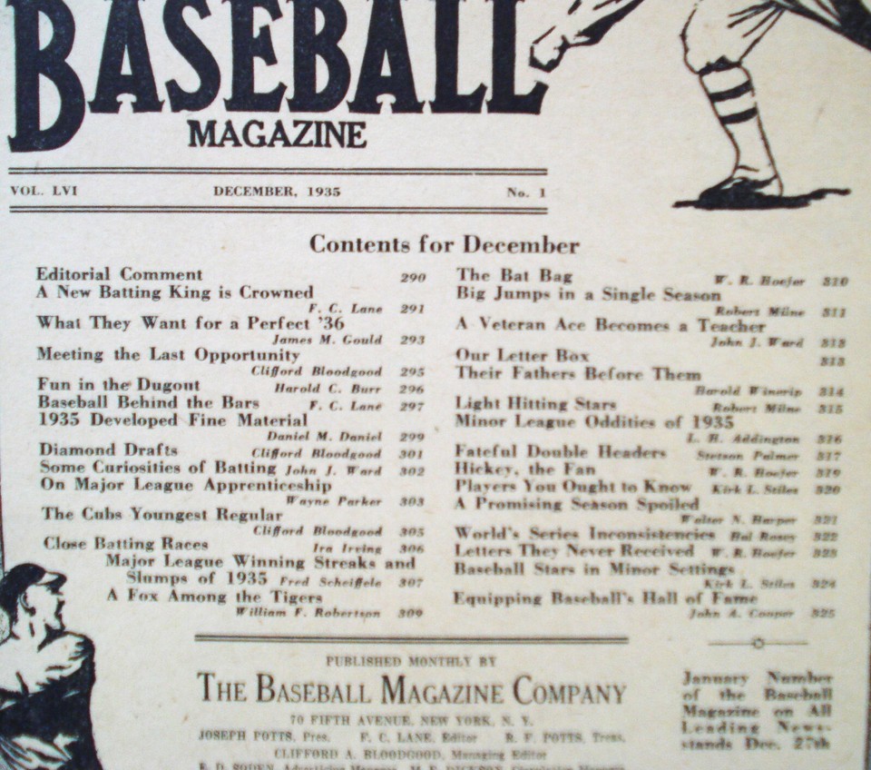 BASEBALL Magazine December 1935 Floyd Vaughan 1935 Batting Champion NL ...