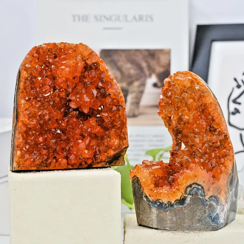 300g+ Rare Orange Geode Cut Base Cluster Mineral Specimen Crystal ...
