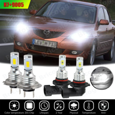 4x For Mazda 3 2004- 2008 2009 White 6000K High/Low Beam LED Headlight ...