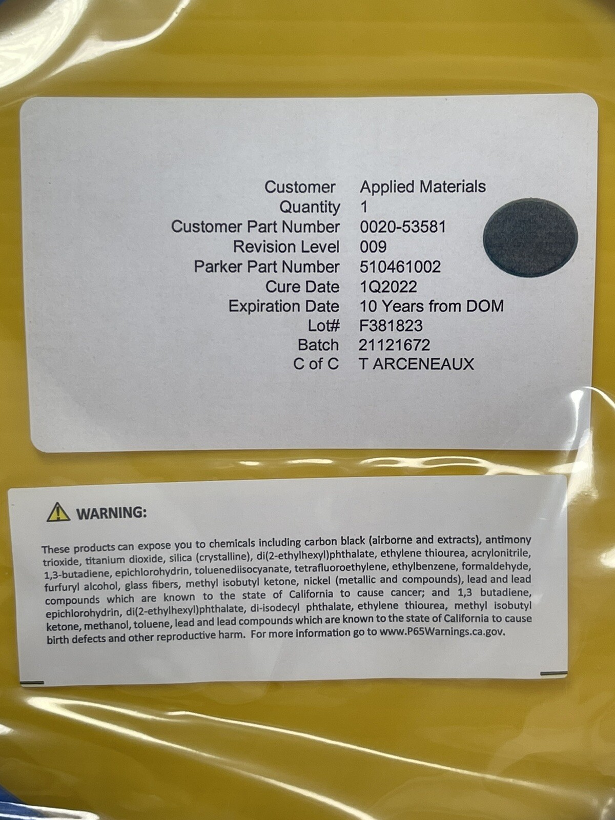 NEW AMAT 0020-53581 300MM ROLLING SEAL for TITAN PROFILER, Mfg Year ...