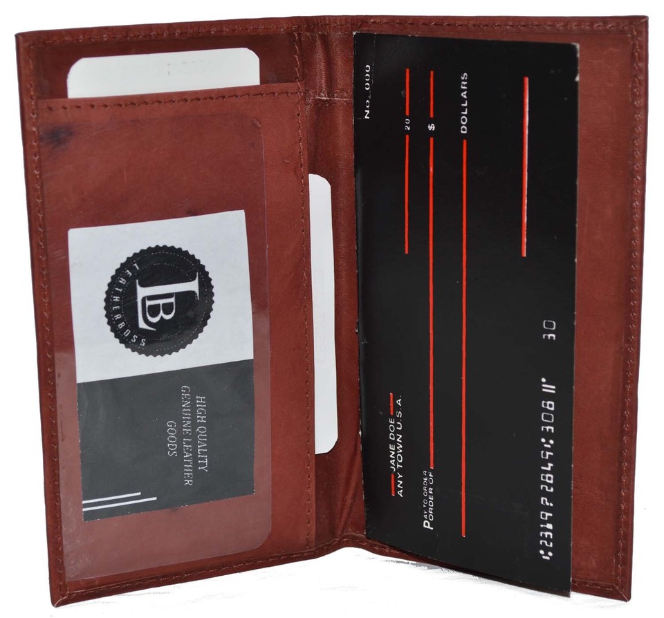 Leatherboss Genuine Leather Hand Crafted Checkbook Cover Top tear n ...