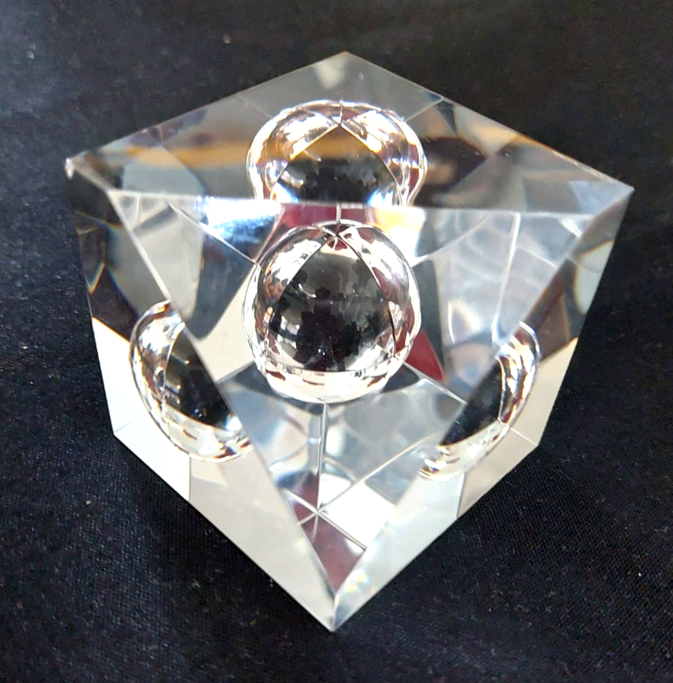 Vtg STEUBEN Signed Crystal Cube Floating Orb Art Glass Geometric ...