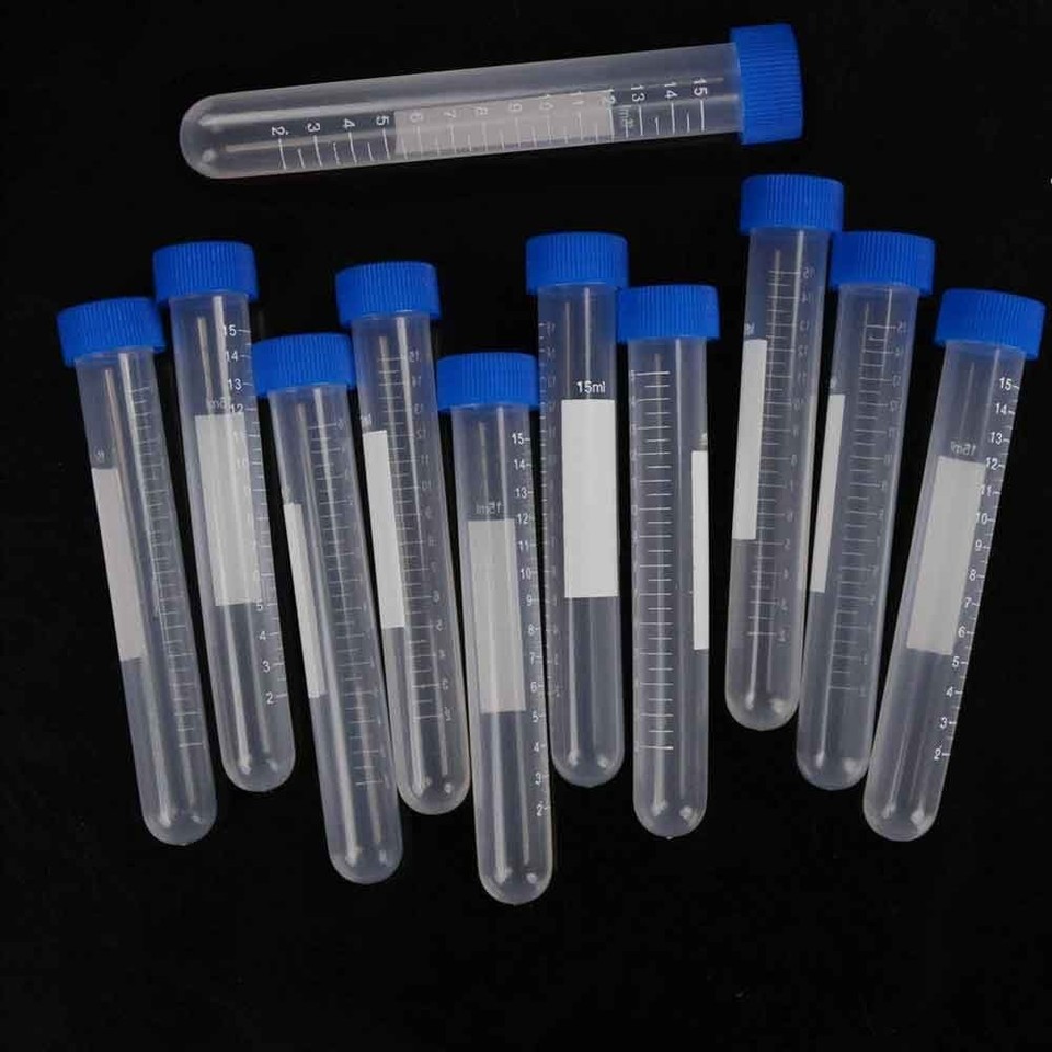 50/100x Plastic 15ml Centrifuge Test Tube Vial Container Self Standing ...