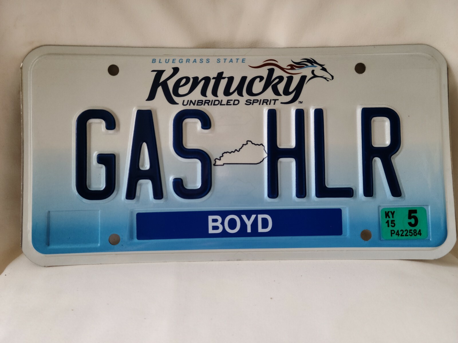 2015 Kentucky Bluegrass State Boyd County Vanity GAS HLR License Plate ...