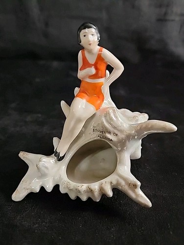 Vtg Luster Japan Art Deco Flapper Bathing Beauty on Conch Shell ...