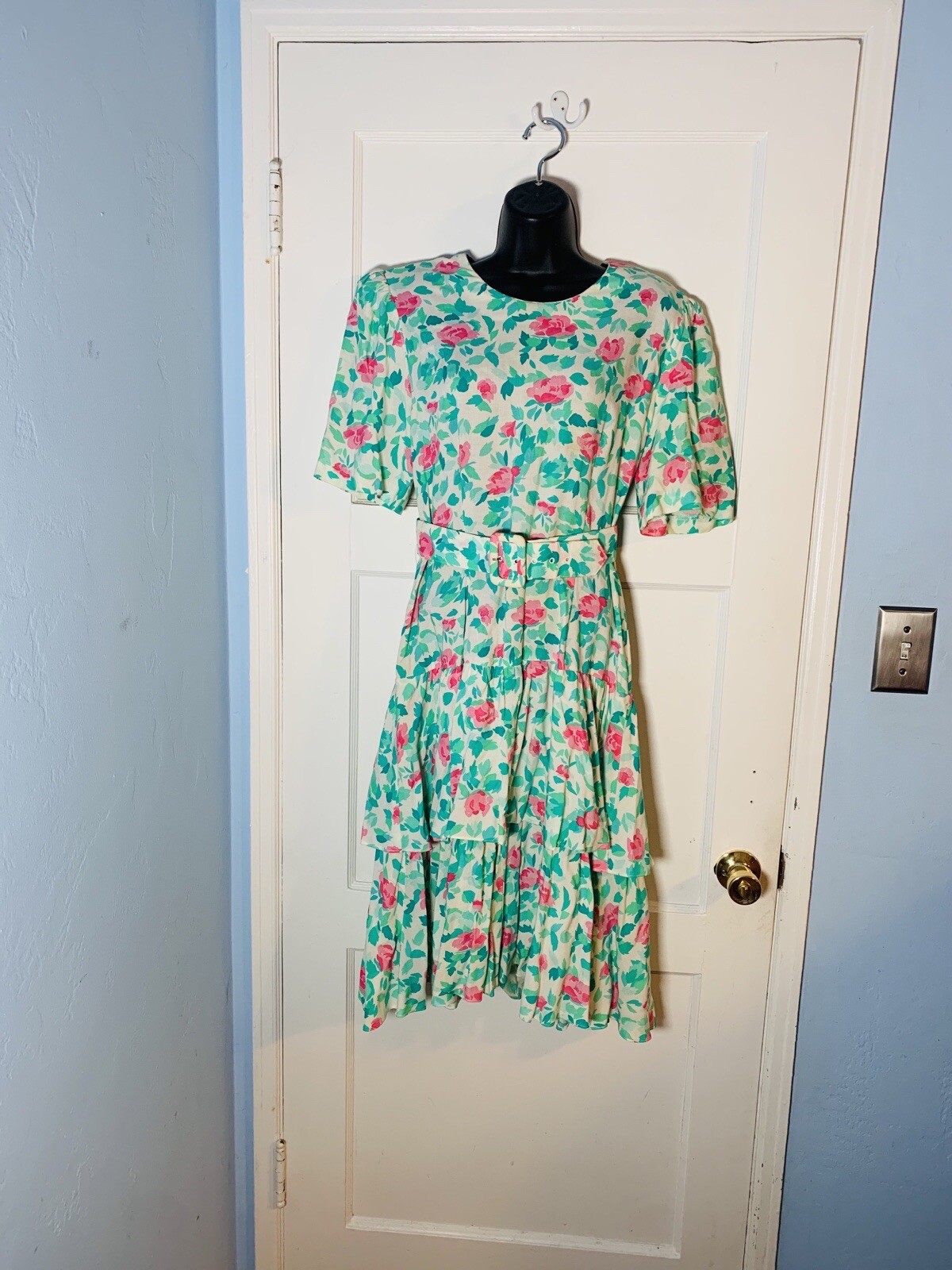 VINTAGE Talbots Jane Singer Dress Green Floral Ruffles - Gem