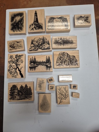 Stampscapes Lakeside Cove Landscape Trees Nature Animals Rubber Stamps ...