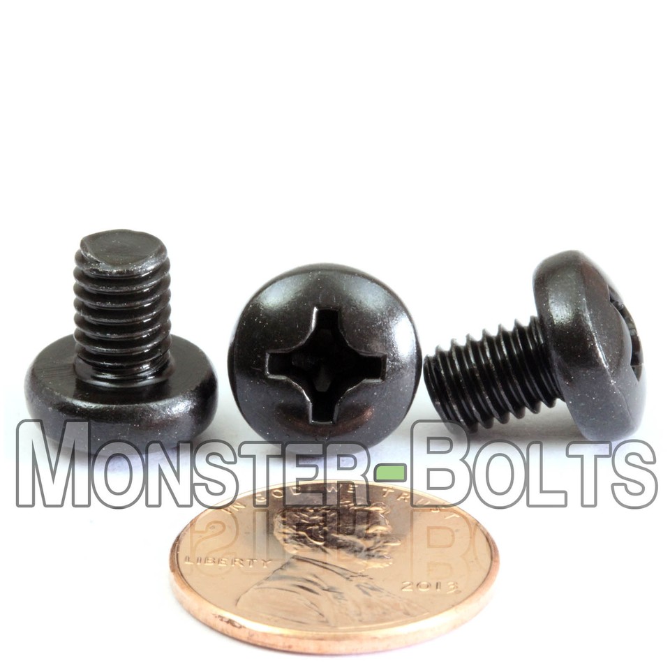 M6 / 6mm Phillips Pan Head Machine Screws, Steel, Black Oxide, DIN ...
