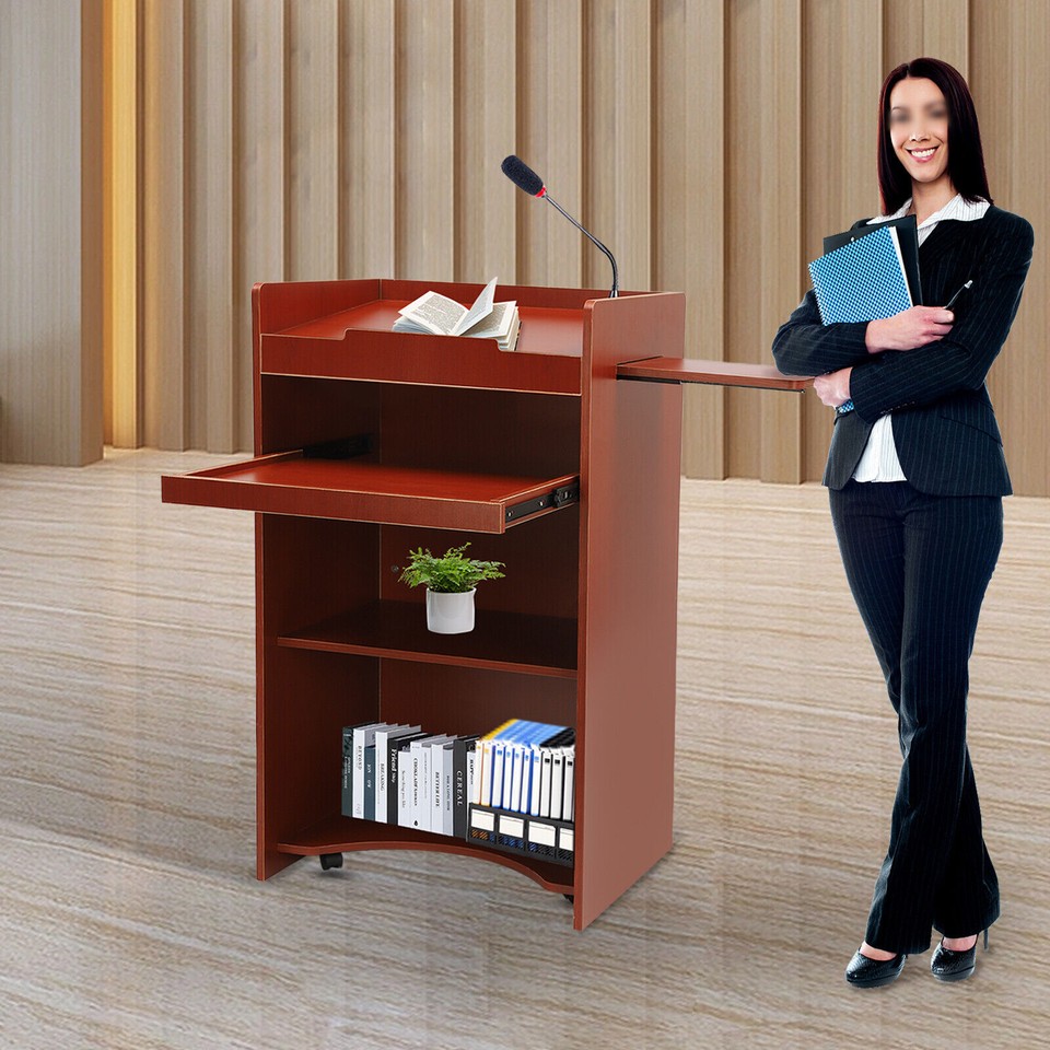 Rolling Portable Podium Mobile Laptop Desk Presentation Church Lectern ...