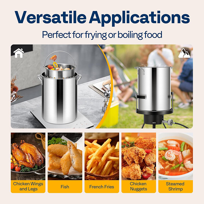 30 Qt. Turkey Deep Fryer Pot w/ Lid & Basket Stainless Steel Seafood ...