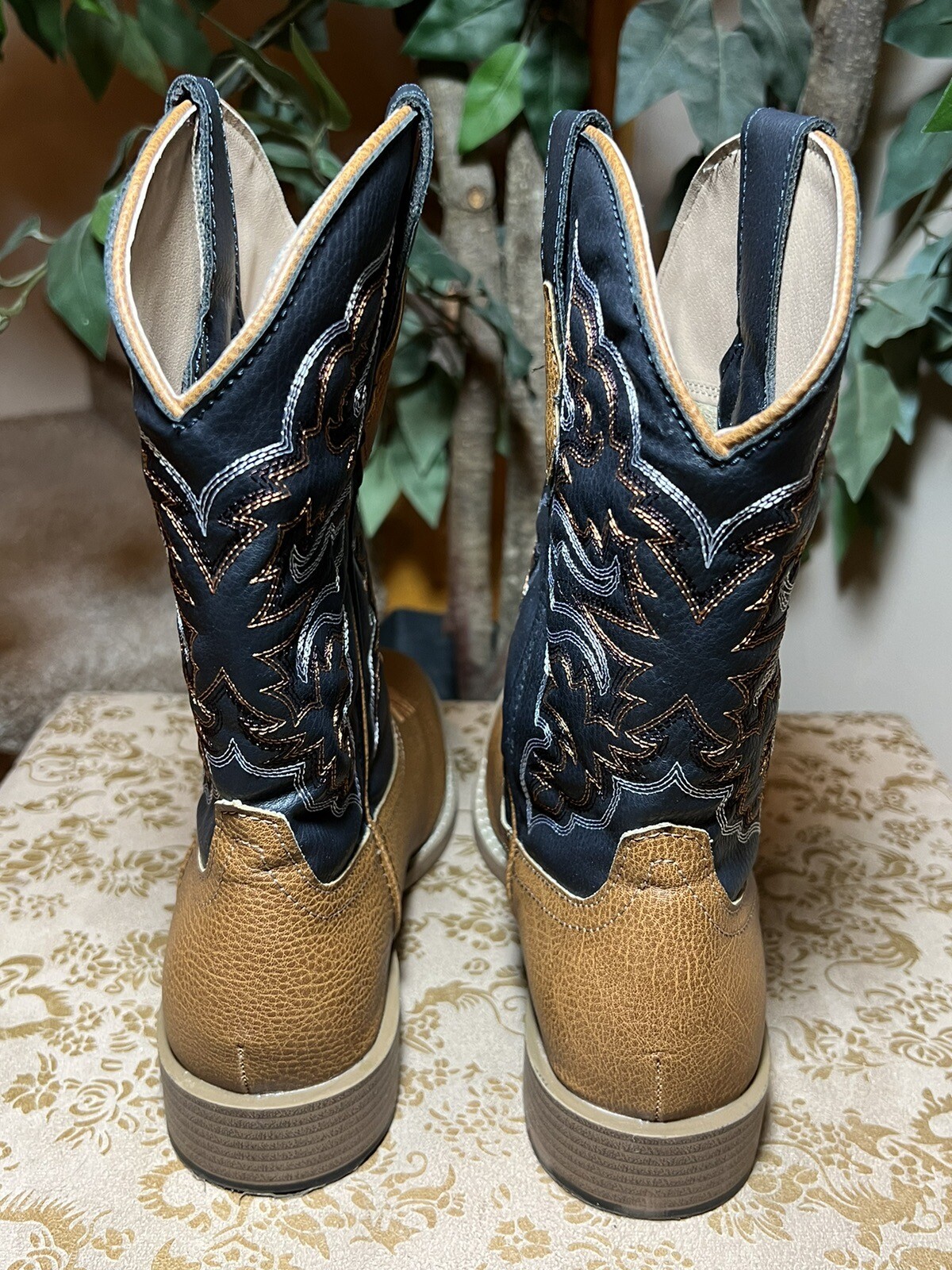 Roper Western Boots Mens Square Stitch Black/Brown Si… - Gem