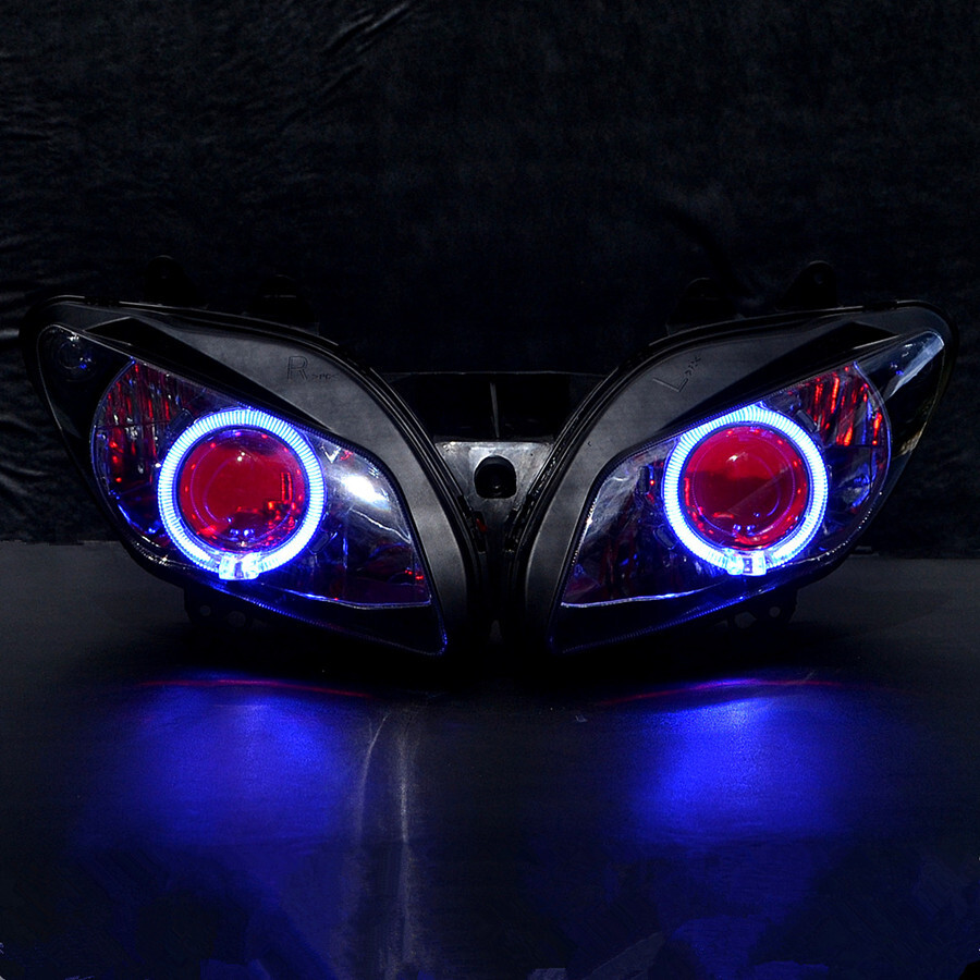 Headlight For Yamaha YZF R1 2002-2003 Custom Blue Angel Eyes+Red Demon ...