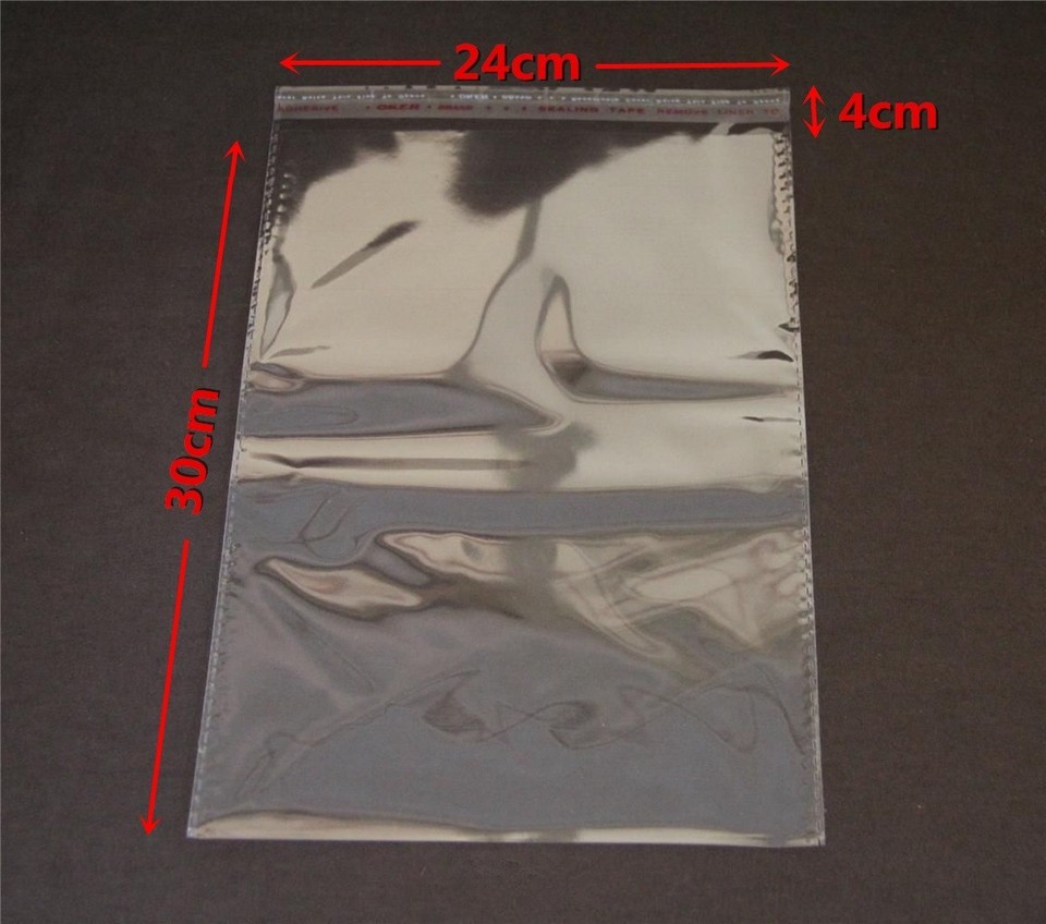 100x A4 Cello Bag 24x34cm Cellophane Clear Resealable Plastic Self Seal ...