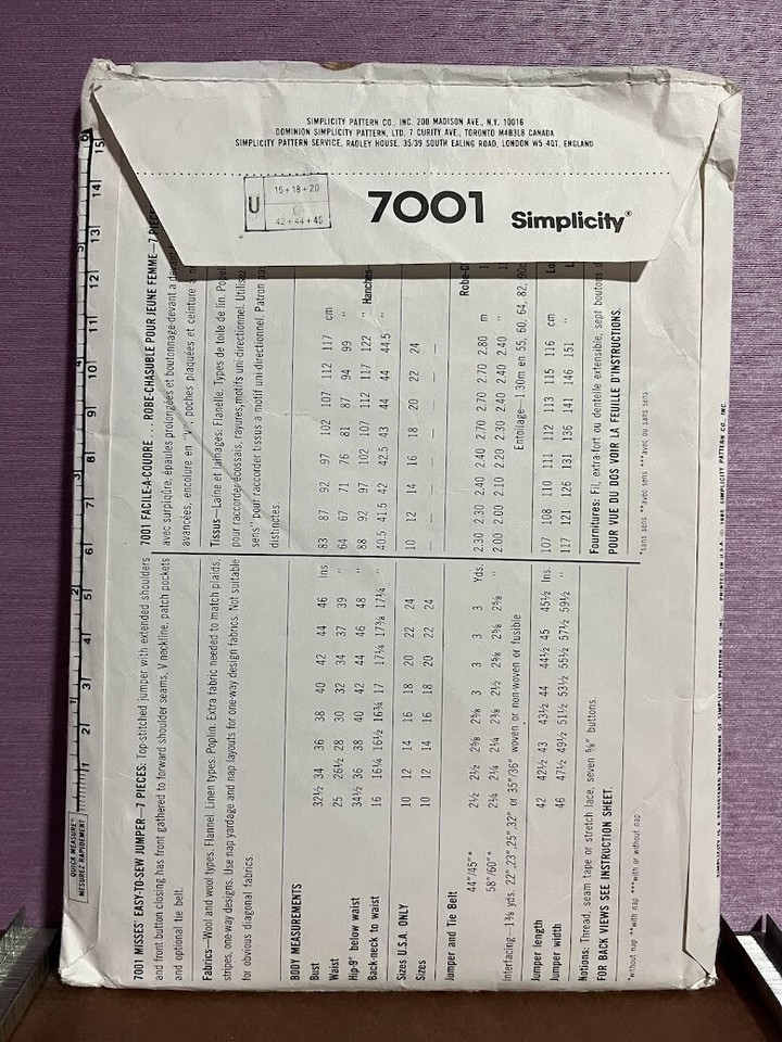 Simplicity 7001 Jumper/Dress, sz 16-20 | eBay