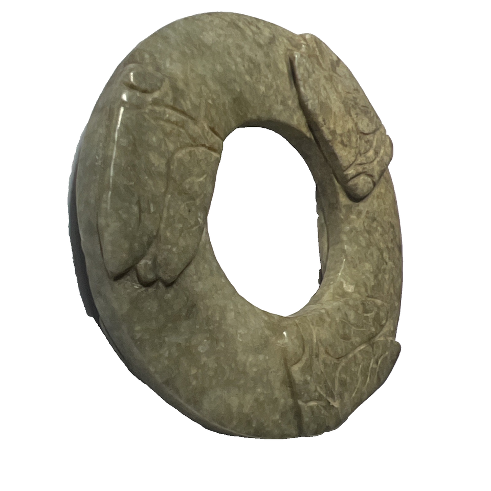 BLUE-GREEN CALEDON JADE PI DISC WITH CICADAS IN RELIEF. HAN DYNASTY ...