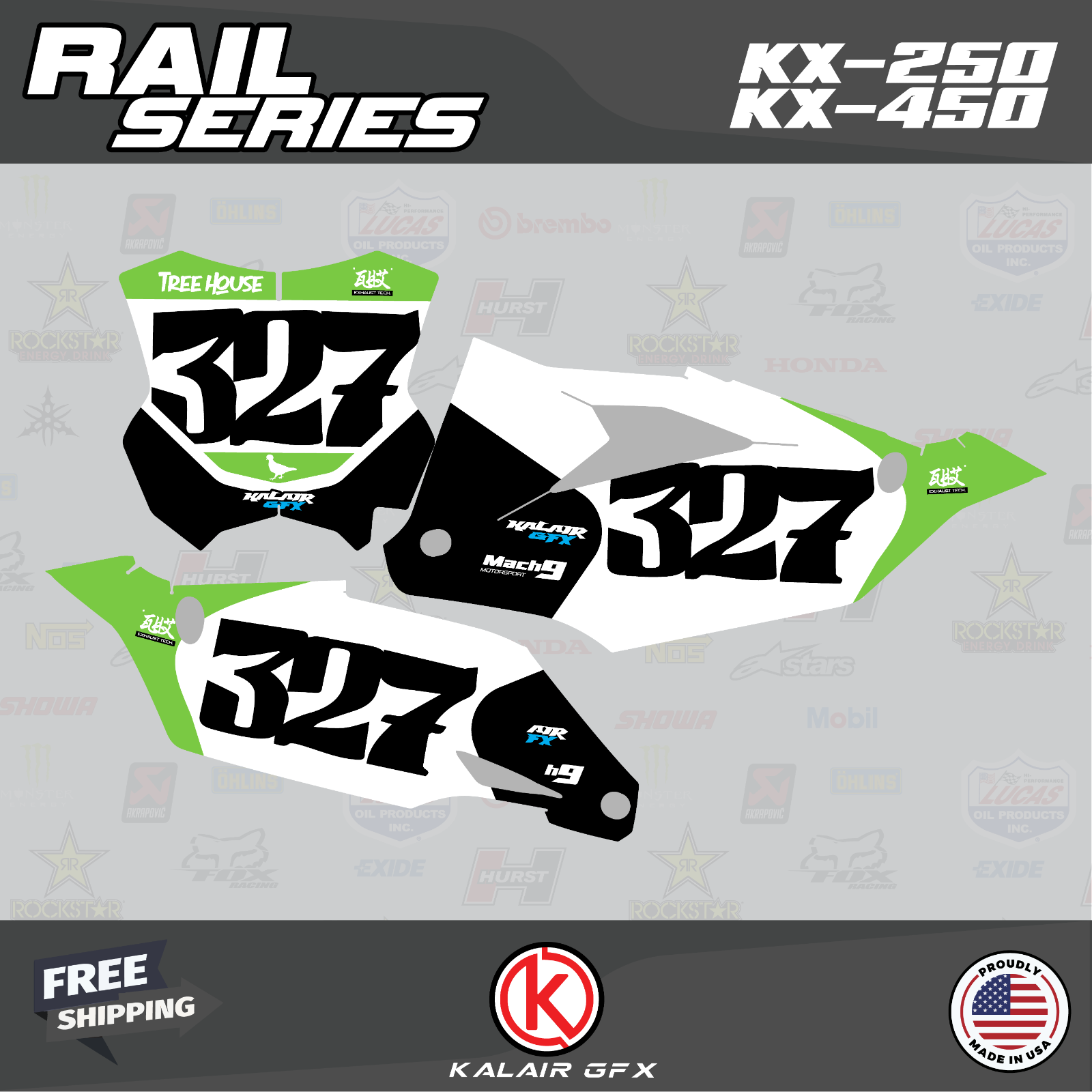 Graphics Kit for KAWASAKI KX450F (2019-2023) KX250F (2021-2023) Rail ...