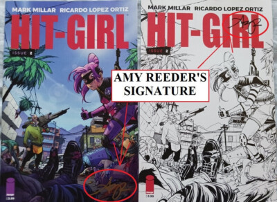 SIGNED by AMY REEDER! "HIT GIRL" #2 (2018) REGULAR COVER + BLACK ...