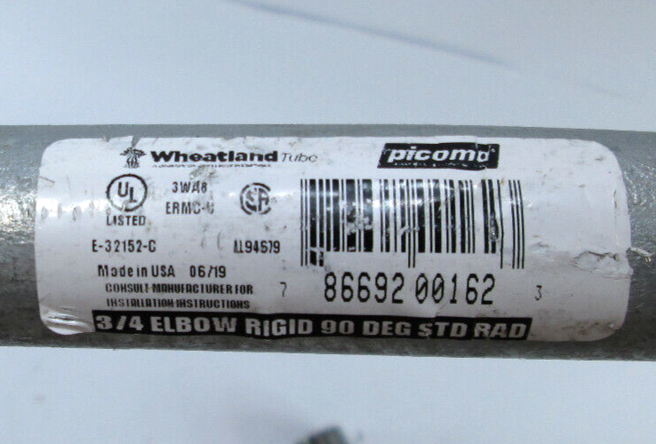 LOT OF 7- Wheatland Picoma 3WA8 ERMC-S E-32152-C 3/4" Elbow Rigid 90 ...