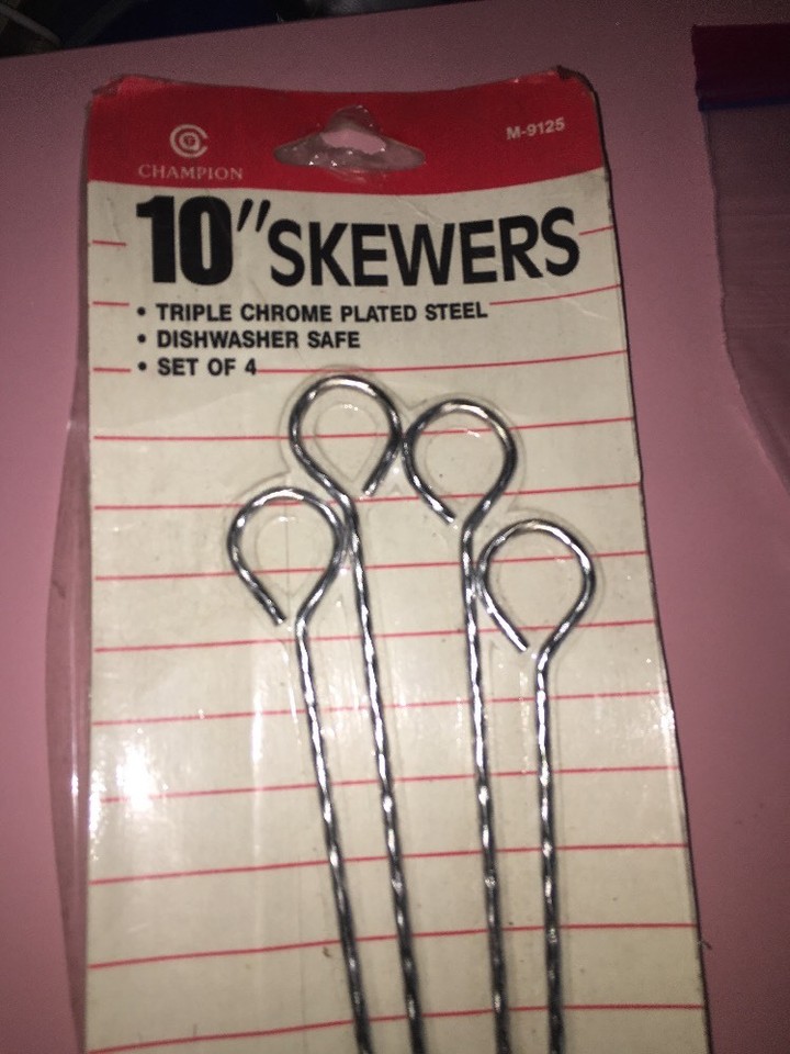 Set 4 Gourmet Chrome 10" Bbq Grill Barbecue Skewers w/ Ring Handle ...