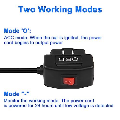 OBD2 Dash Camera DVR Charging Cable Micro USB Power Adapter with Switch ...