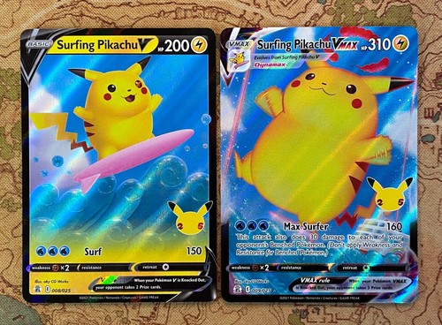 Pokemon Card TCG - Surfing Pikachu V & VMAX Ultra Rare Celebrations ...