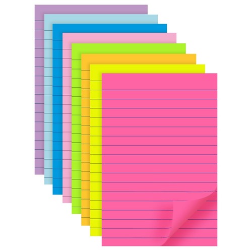 8 Pads Lined Sticky Notes 4x6 in Post 8 Colors Self Sticky Notes Pad ...