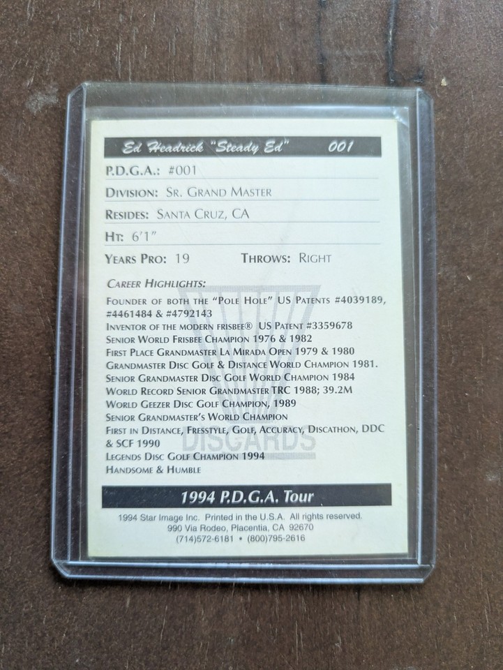 STEADY Ed Headrick 001 Disc Golf Card 1994 PDGA TOUR STAR CARD ROOKIE ...