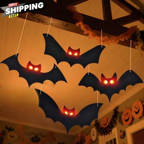Lighted Halloween Hanging Bats, 4 Packs Decorations Outdoor Black | eBay