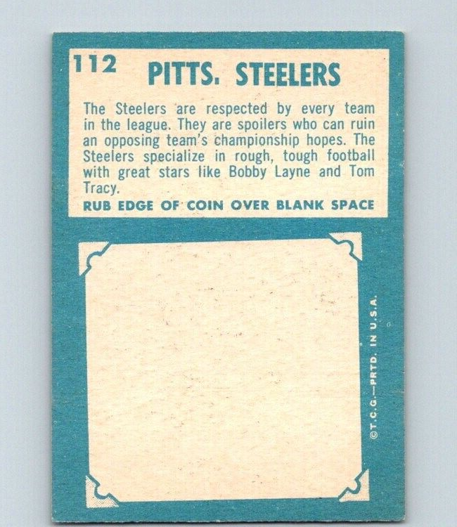 1961 TOPPS FOOTBALL #112 PITTSBURGH STEELERS NRMT KP | eBay