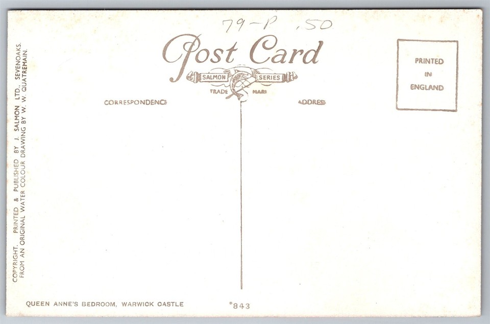 Postcard Queen Anne's Bedroom, Warwick Castle P67 | eBay
