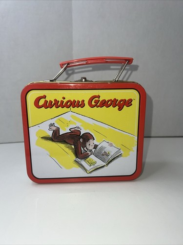 Vintage Curious George Lunch Box Metal Mini Tin 1998 Red Handle Monkey ...